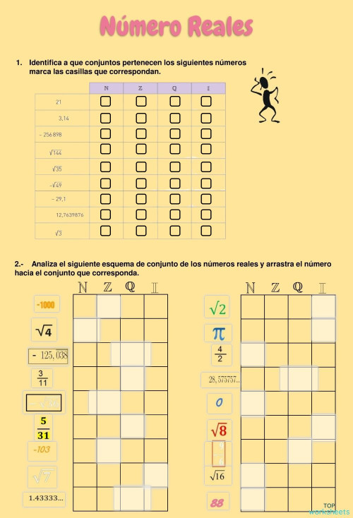 Números Reales: fichas interactivas y ejercicios online | TopWorksheets
