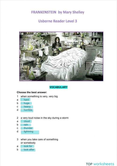 Frankenstein: Vocabulary and Setting. Interactive worksheet | TopWorksheets