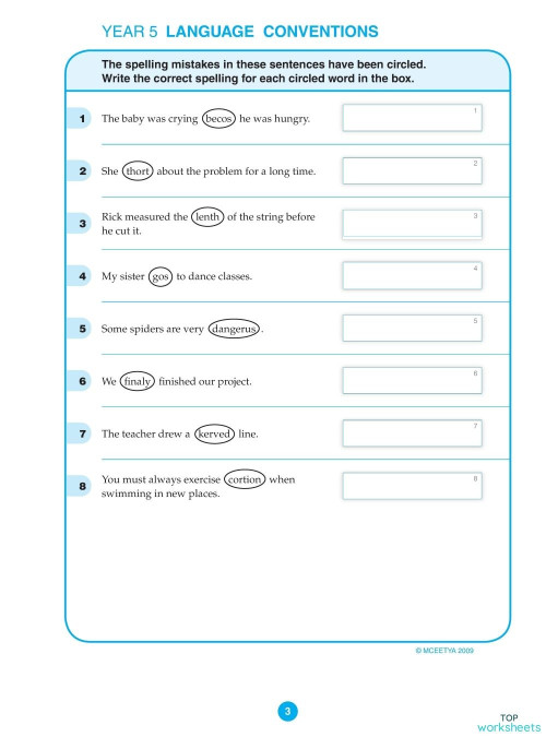 Year 5 Language Conventions 2009. Interactive worksheet | TopWorksheets