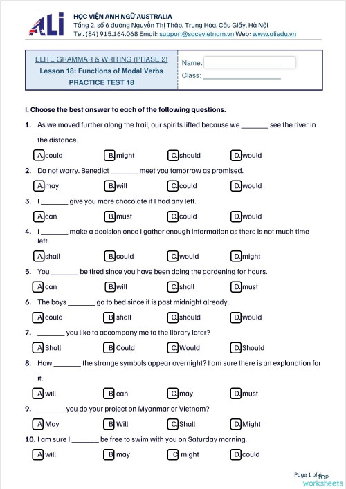 2EGK_L18_Practice Test 18. Interactive worksheet | TopWorksheets