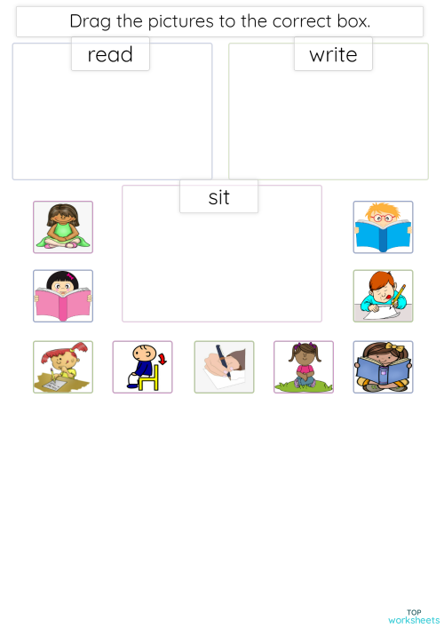 Verbs: read, write, sit. Interactive worksheet | TopWorksheets