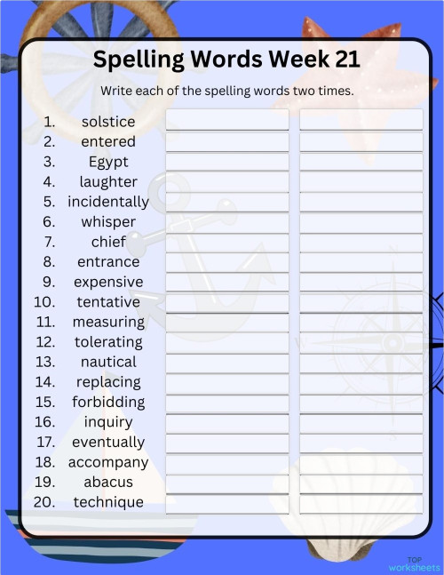 Spelling Words 21.1. Interactive worksheet | TopWorksheets