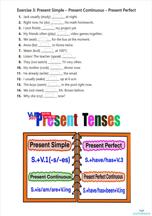 MIX PRESENT TENSE 06. Interactive worksheet | TopWorksheets