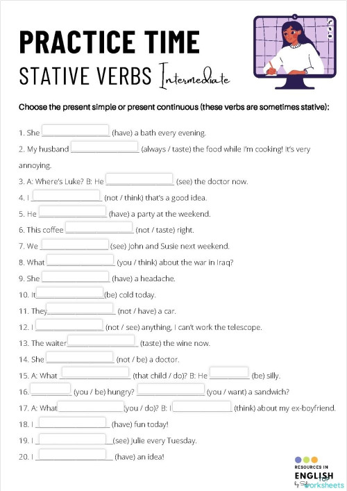 Stative Verbs - Intermediate. Interactive worksheet | TopWorksheets