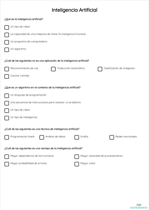 Inteligencia Artificial. Ficha interactiva | TopWorksheets