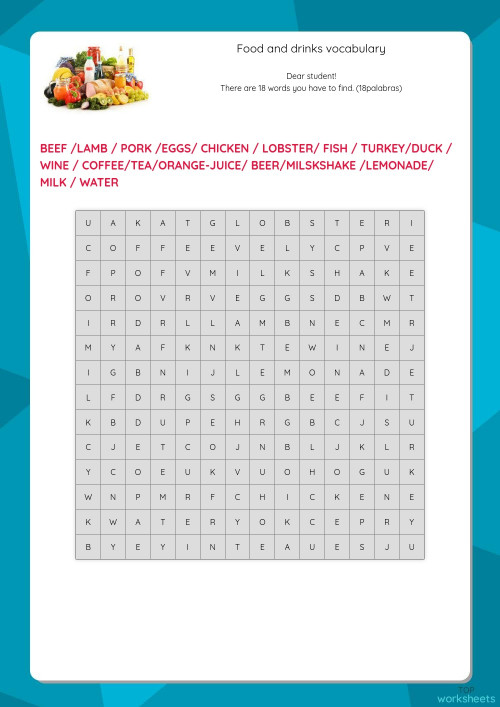 Food and drinks vocabulary. Interactive worksheet | TopWorksheets
