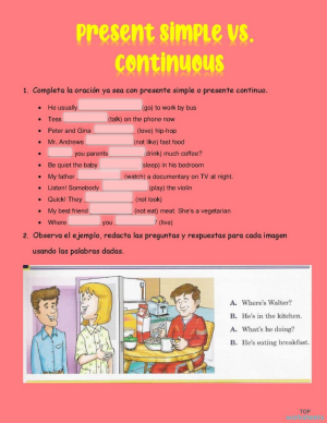 Present simple vs Present continuous. Interactive worksheet | TopWorksheets
