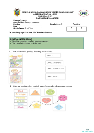 Diagnostic Evaluation 3rd. Ficha interactiva | TopWorksheets