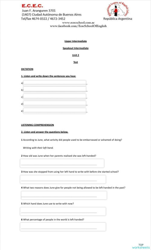 Test - Unit 2. Interactive worksheet | TopWorksheets