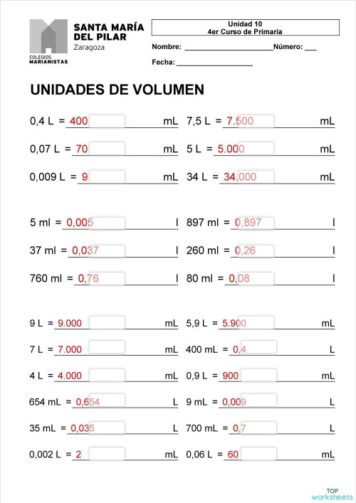 El mililitro. Ficha interactiva | TopWorksheets