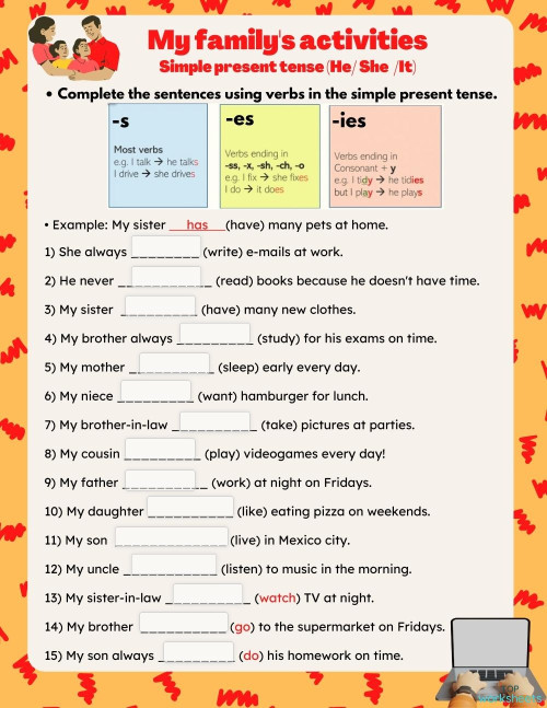 E3 - A1 My family's activities. Interactive worksheet | TopWorksheets
