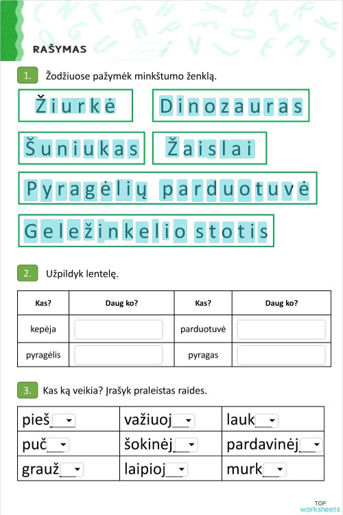 Daiktavardžių linksniai. Interactive worksheet | TopWorksheets