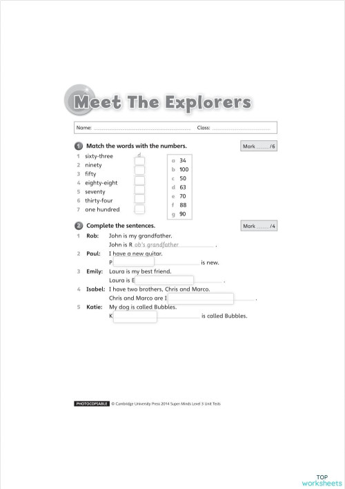 J3 Unit 0 test- Meet the explorers. Interactive worksheet | TopWorksheets