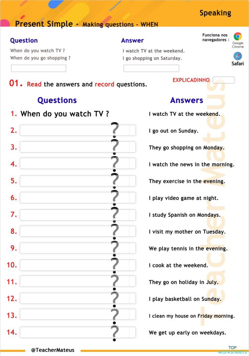 230 - PRESENT SIMPLE - Making Questions - WHEN - Speaking - TM0401 ...