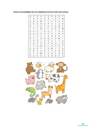 Sopa de letras de animales. Ficha interactiva | TopWorksheets