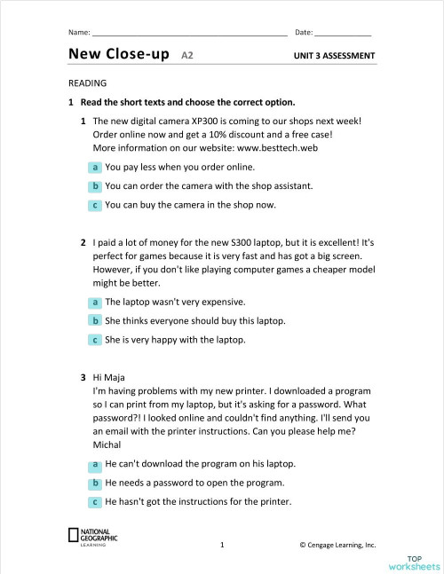 A2 - Unit 3. Interactive worksheet | TopWorksheets