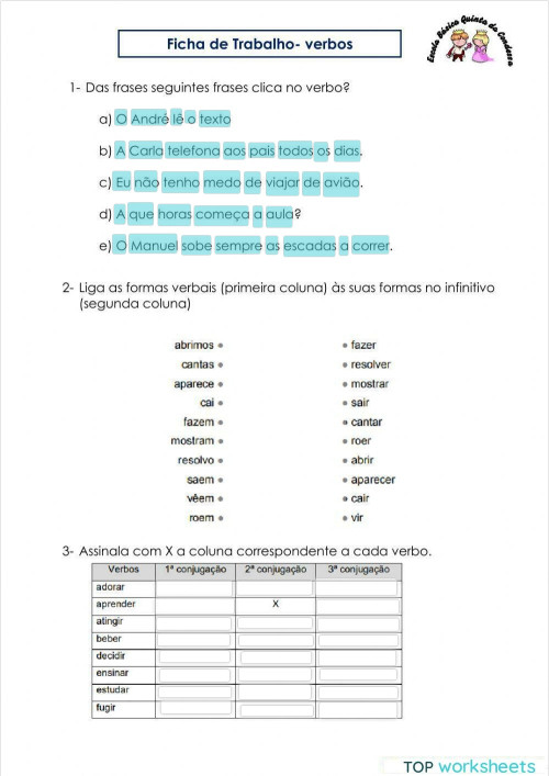 Ficha de verbos 2. Ficha interativa | TopWorksheets