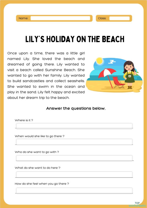 LILY'S HOLIDAY ON THE BEACH. Bài tập tương tác | TopWorksheets