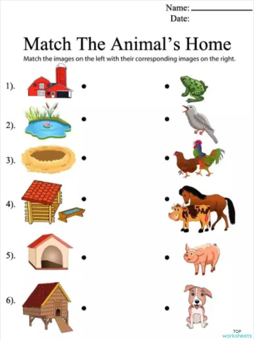 Animal´s home. Ficha interactiva | TopWorksheets