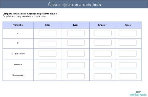 Verbos irregulares. Ficha interactiva | TopWorksheets