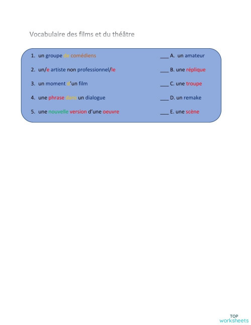 Vocabulaire des films. Fiche interactive | TopWorksheets