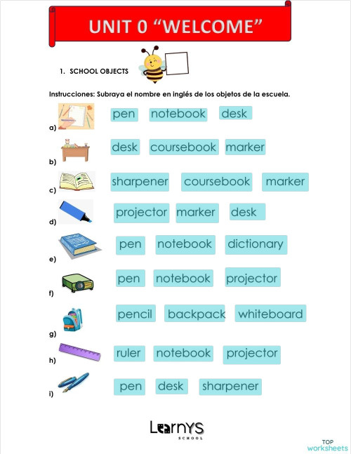 School objects, colour, numbers and pronunciation. Interactive ...