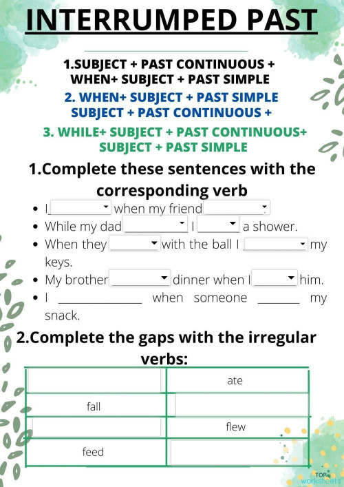 Interrumped past worksheet. Interactive worksheet | TopWorksheets