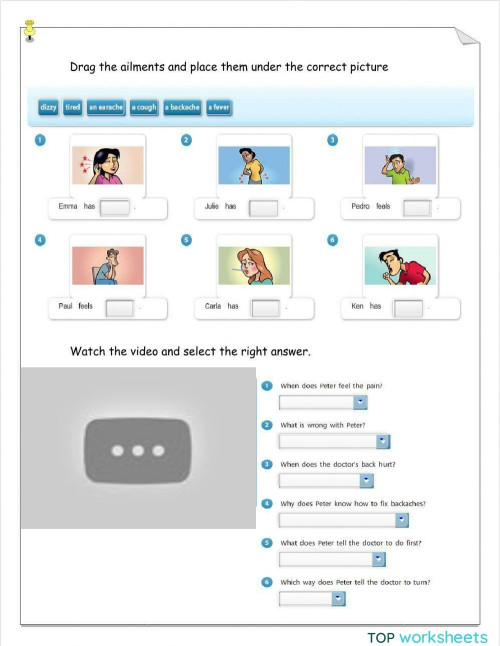 Ailments video lesson. Interactive worksheet | TopWorksheets