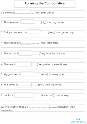 Comparatives - Forming the comparative. Interactive worksheet ...