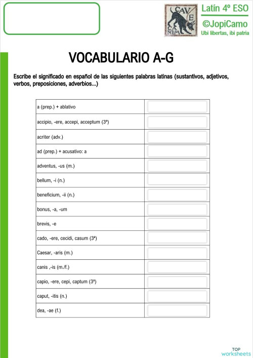 Latín: fichas interactivas y ejercicios online | TopWorksheets