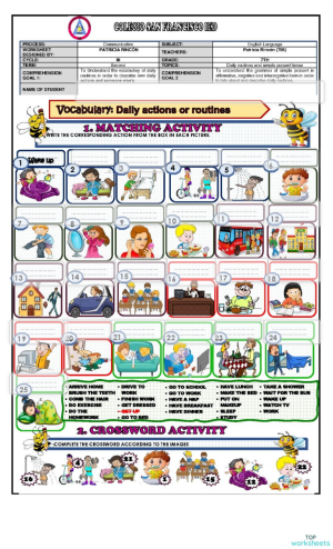 actividad vocabulario rutinas. Ficha interactiva | TopWorksheets