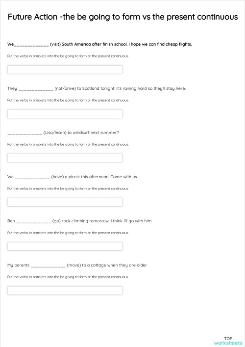 the be going to form vs the present continuous. Interactive worksheet ...