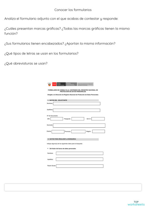 Conocer los formularios. Ficha interactiva | TopWorksheets