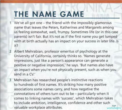 THE NAME GAME. Ficha interactiva | TopWorksheets