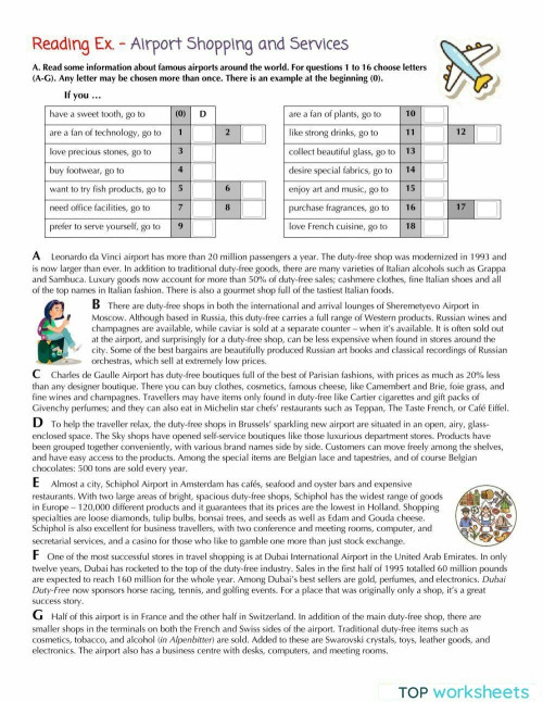 Reading Ex. - Airport Shopping. Interactive worksheet | TopWorksheets