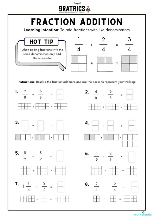 Addition of Fractions. Interactive worksheet | TopWorksheets
