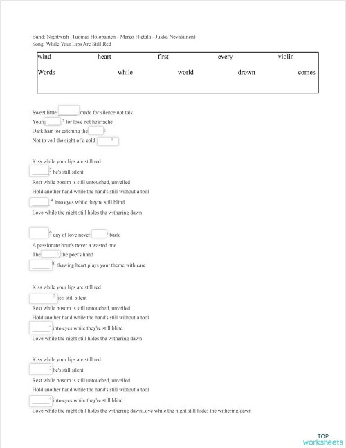 while you lips are still red-Nightwish. Interactive worksheet ...