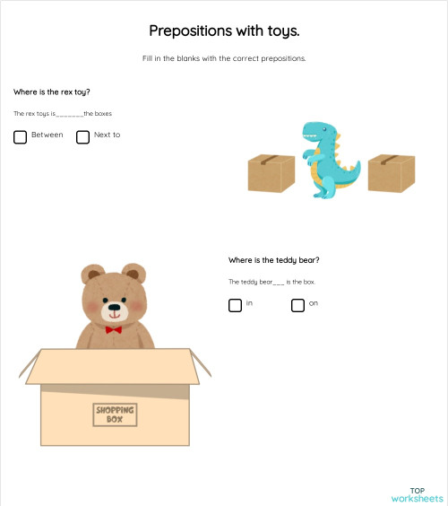 Prepositions with toys.. Interactive worksheet | TopWorksheets