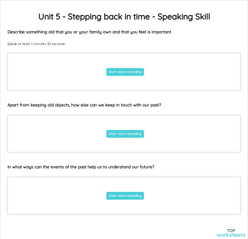 Unit 5 - Stepping back in time - Speaking Skill. Interactive worksheet ...