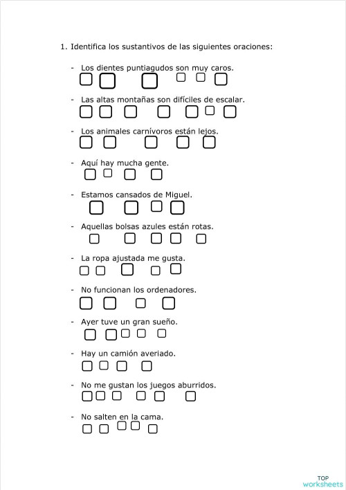 IDENTIFICAR SUSTANTIVOS. Ficha interactiva | TopWorksheets