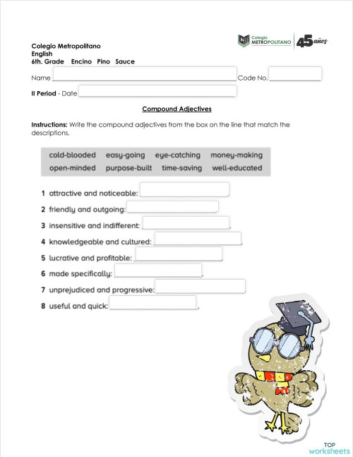 Compound Adjectives - Apr. 11. Interactive worksheet | TopWorksheets
