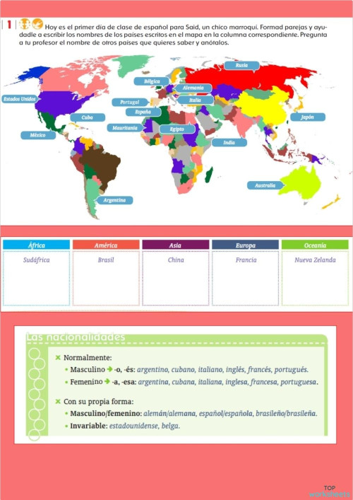 Paises y gentilicios: fichas interactivas y ejercicios online ...