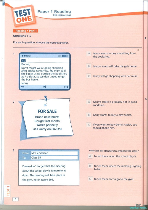 Cambridge B1 Test 1 READING. Interactive worksheet | TopWorksheets
