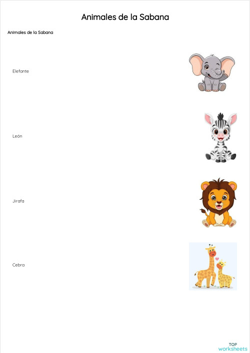 Animales de la Sabana. Ficha interactiva | TopWorksheets