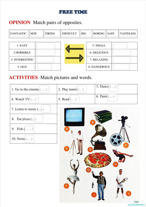 free time- adjectives. Interactive worksheet | TopWorksheets