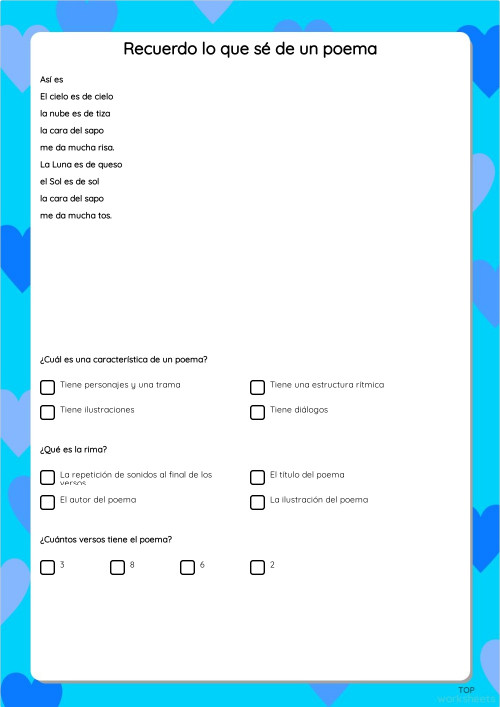 Recuerdo lo que sé de un poema. Ficha interactiva | TopWorksheets