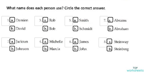 personal info (names). Interactive worksheet | TopWorksheets
