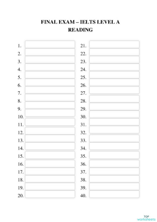 A1296 - Final Reading Exam. Interactive worksheet | TopWorksheets