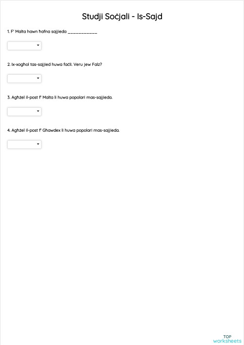 Studji Soċjali - Is-Sajd 1. Interactive worksheet | TopWorksheets