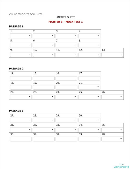NGL FB-MOCK TEST 1 (READING). Interactive worksheet | TopWorksheets